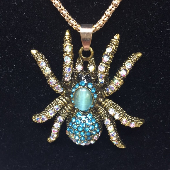 Jewelry | Spider Necklace Ab Rhinestones And Gold Chain | Poshmark